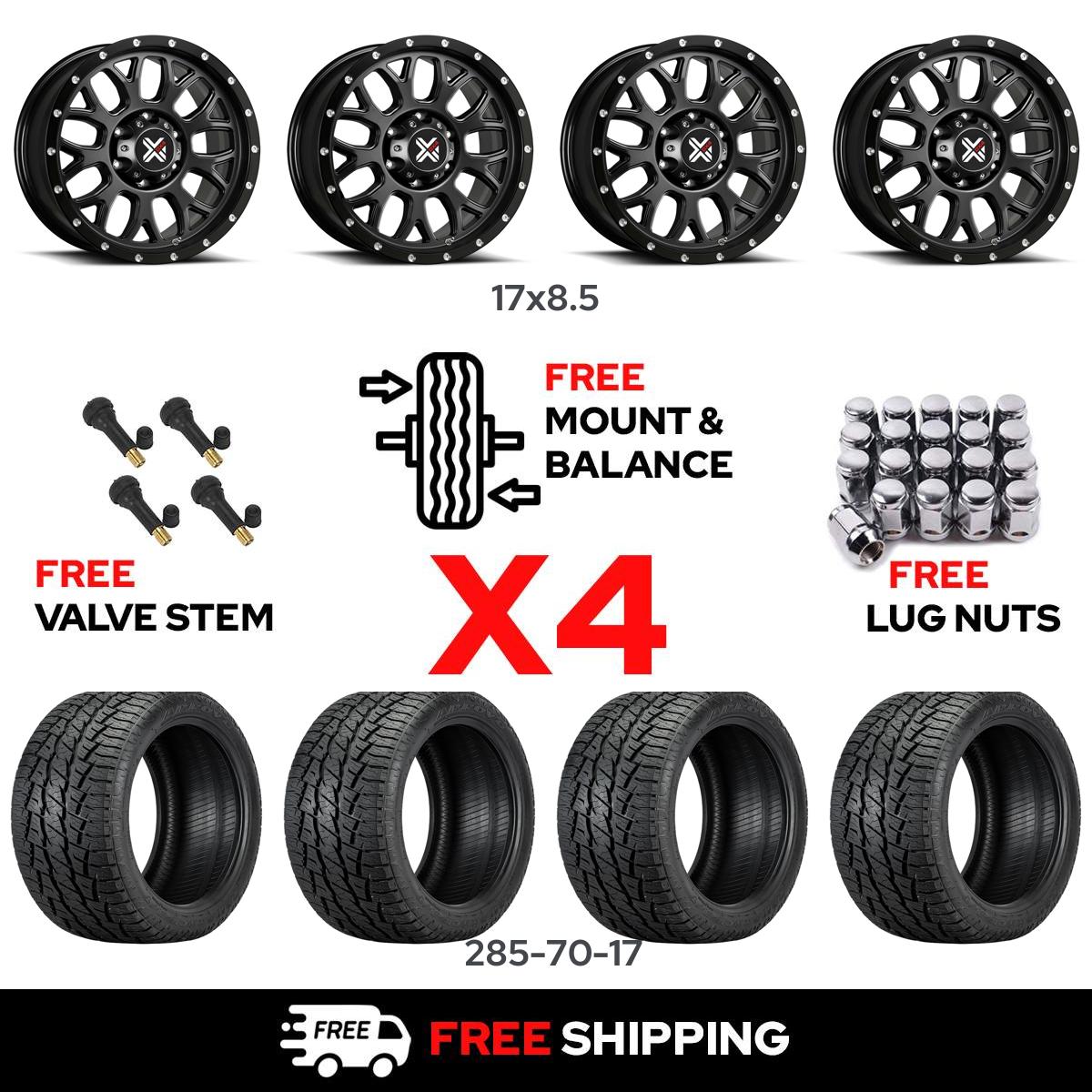 17" DX4 Gear w/ 285/70R17 All Terrain Wheel & Tire for 2021-2024 Ford ...