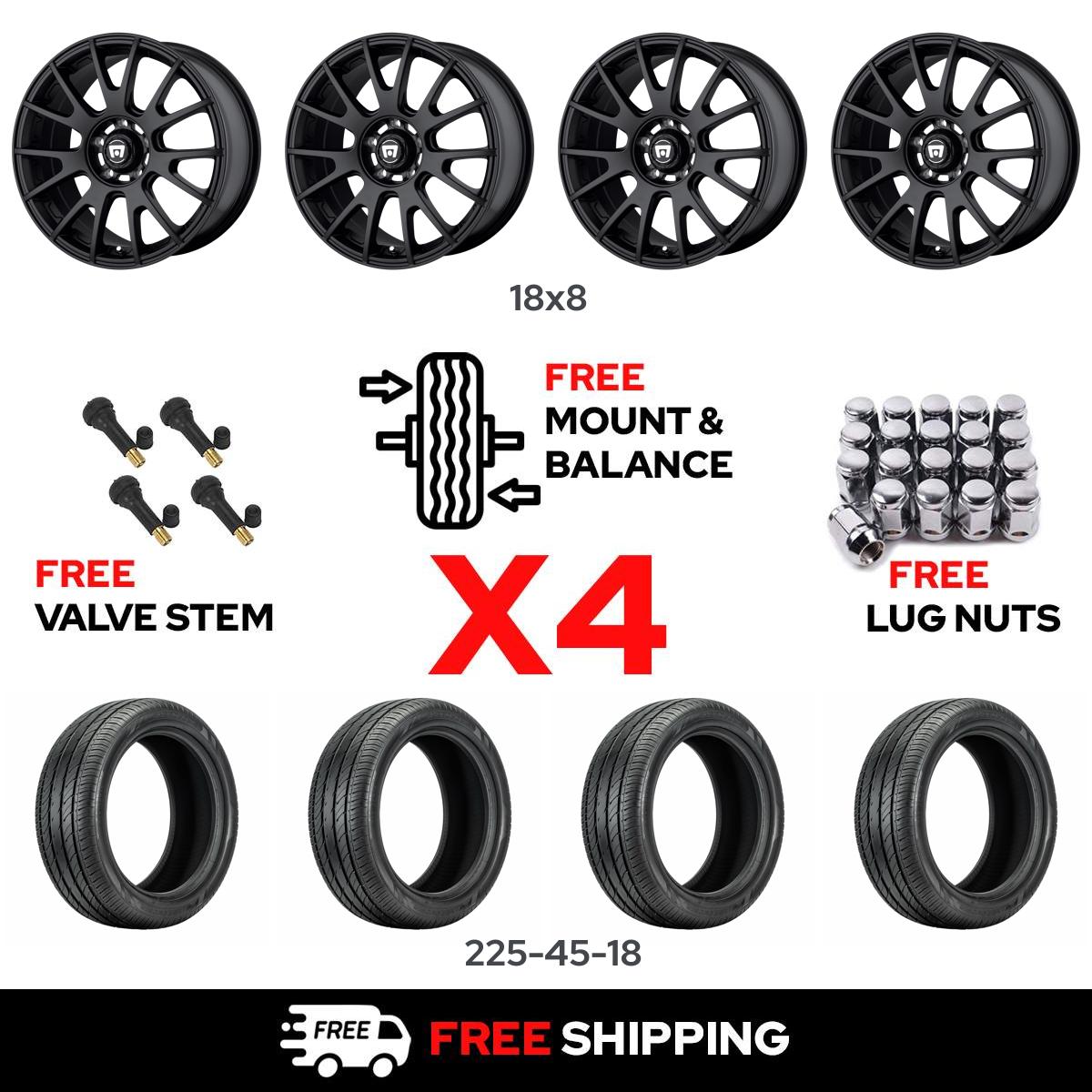 18" MOTEGI RACING MR118 MS7 w/ 225/45R18 Wheel & Tire for 2018-2019 Kia ...