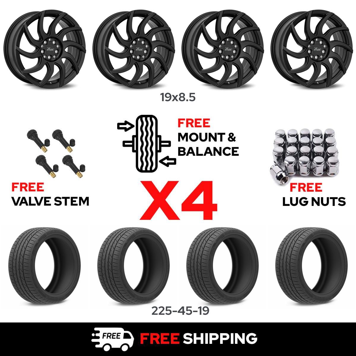 19" ZMAX RACING ZMR1 w/ 225/45R19 Wheel & Tire for 2014-2021 Mazda ...